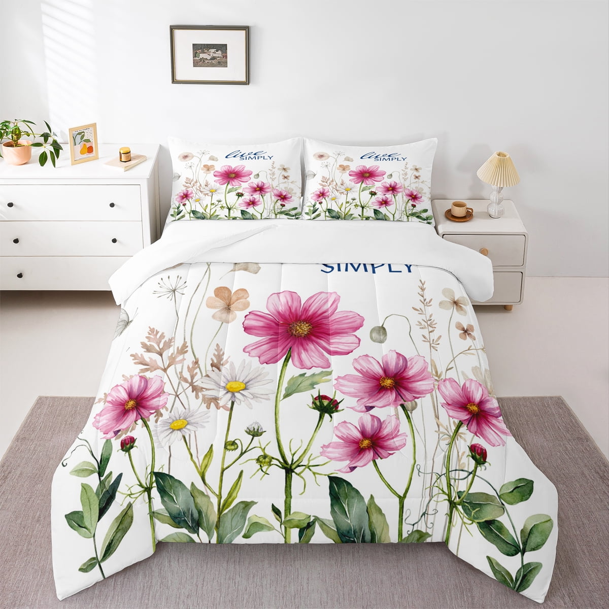 Homewish Floral Flower Daisy 3 Pieces Queen Comforter Set for Girls ...