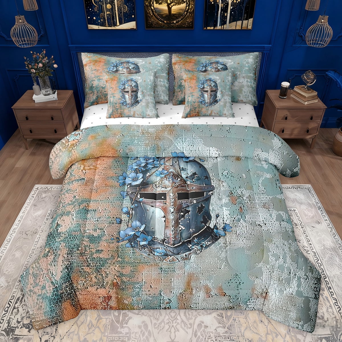 Homewish Floral Soldier Helmet Bedding Comforter Set 7pcs for Female ...