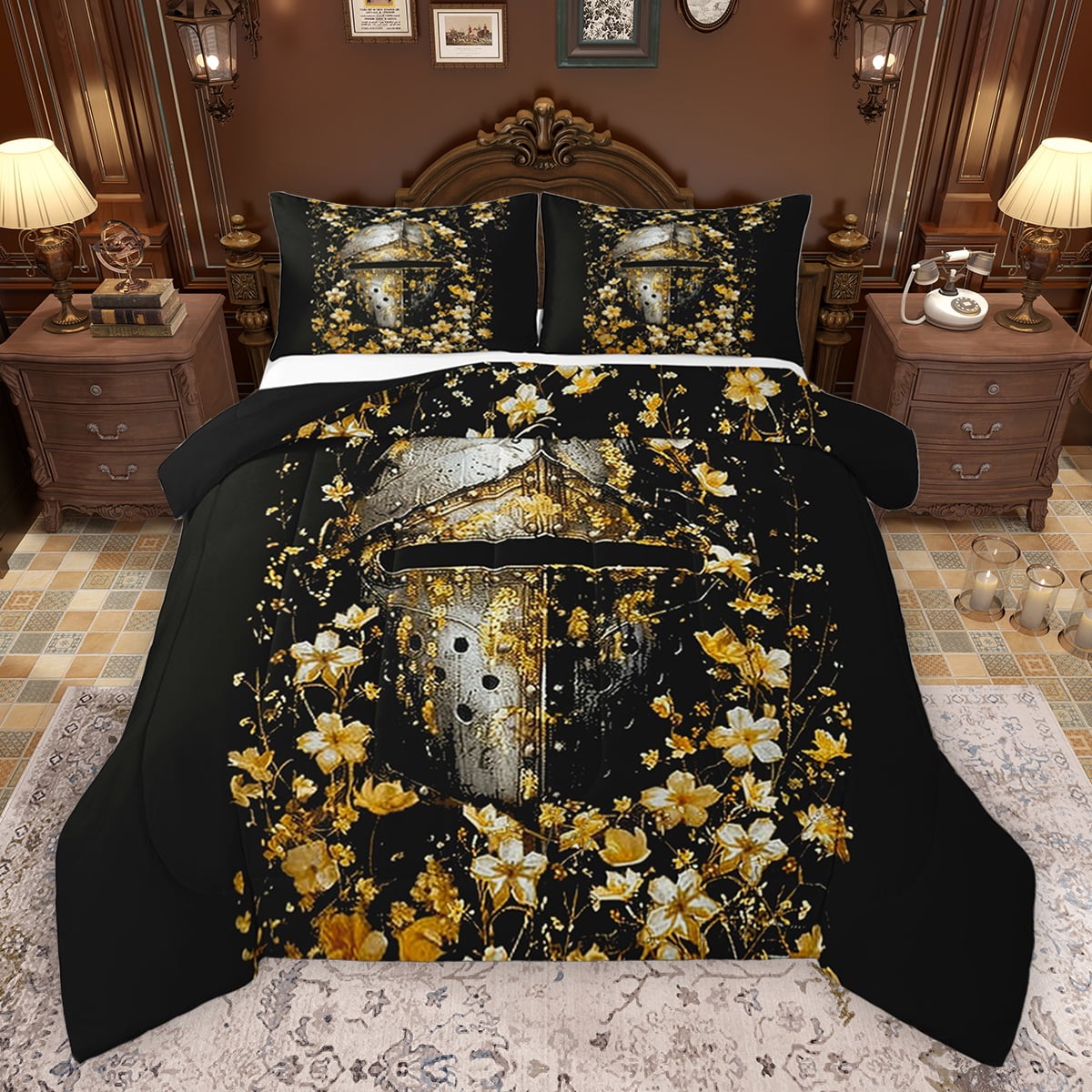 Homewish Floral Soldier Helmet Full Size Comforter Sets 3-Piece for ...