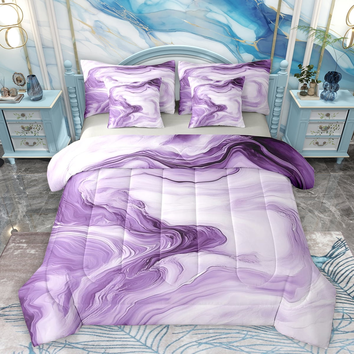 Homewish Fluid Aesthetic Desgin 7 Pieces Bedding Comforter Set,Modern ...