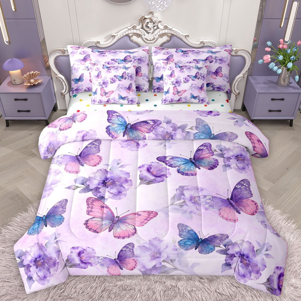 Homewish Flying Butterflies Bedding Comforter Set 7pcs for Female Men ...