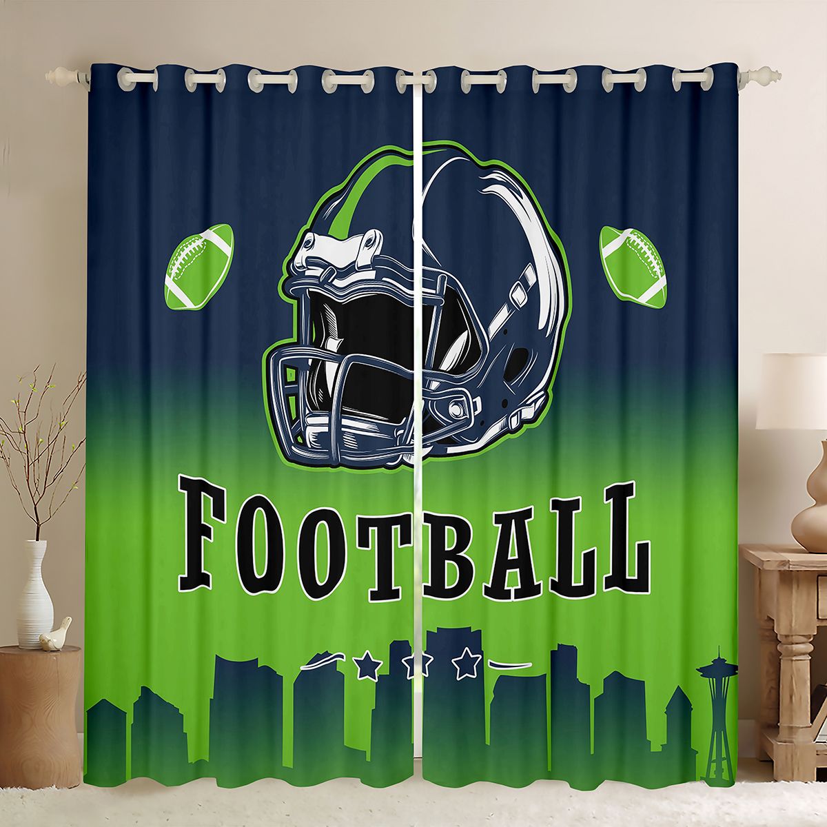 Homewish Football Soccer Player Curtains Pack of 2 (42x84 Each), Olive ...