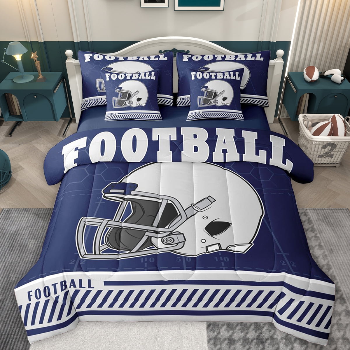 Homewish Football Sports Athlete Bedding Comforter Set 7pcs for Kids ...