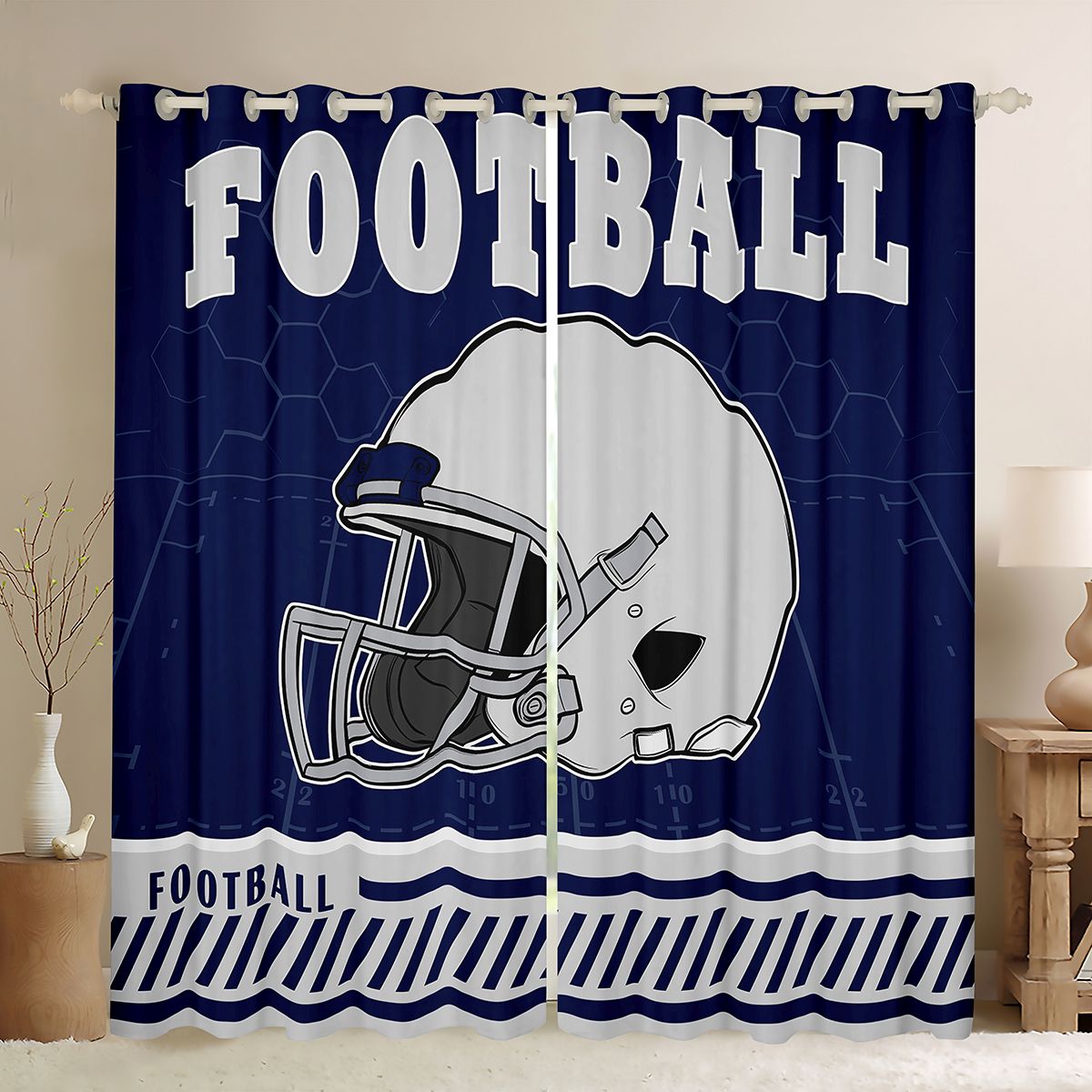 Homewish Football Sports Athlete Blackout Curtains Set of 2 (52x84 Each ...