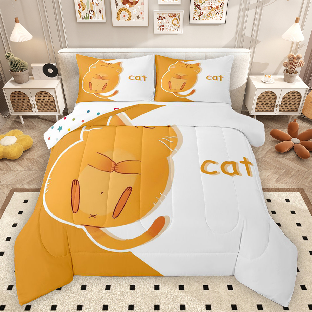 Homewish Funny Cat Animal Queen Comforter Set for Kids, Kawaii Kitten ...
