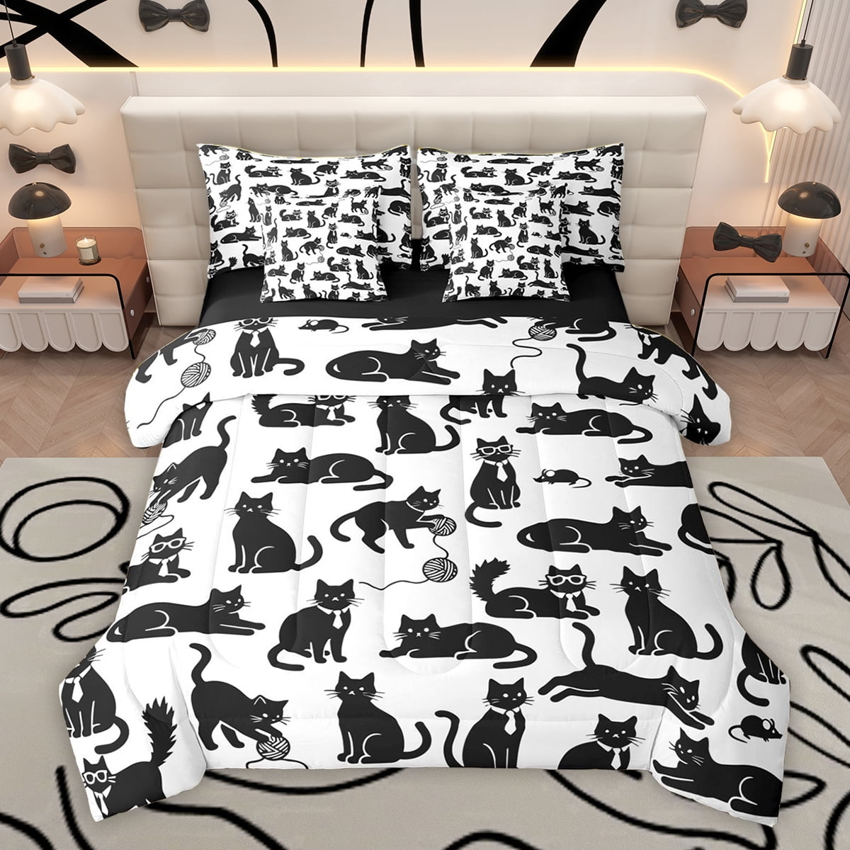 Homewish Funny Cat Kitten Bedding Comforter Set 7pcs for Kids, White ...