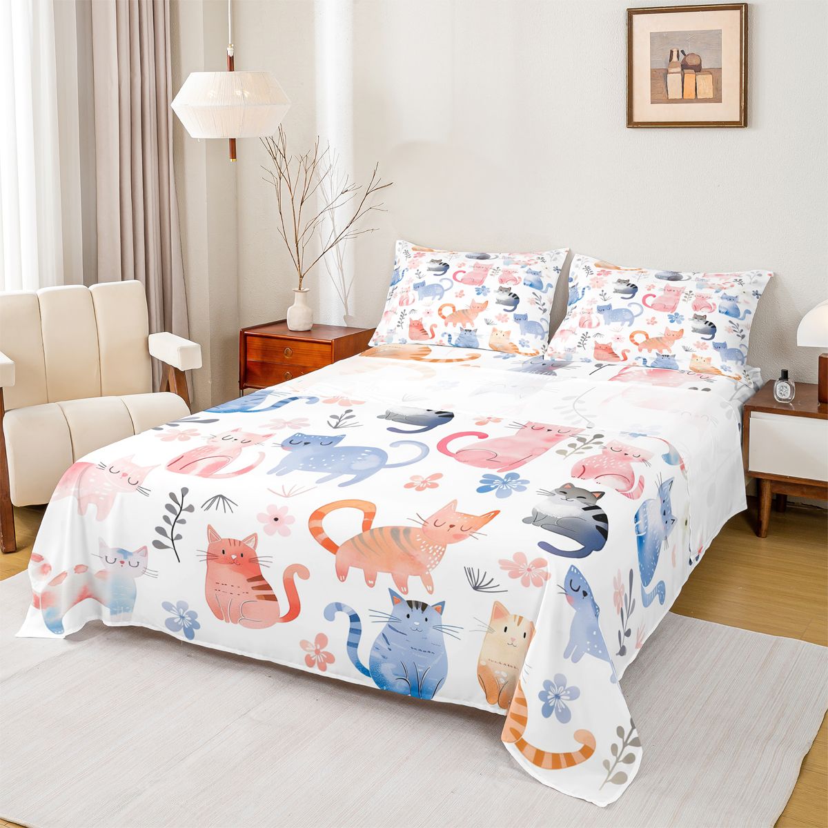Homewish Funny Colorful Cat Full Size Sheets for Kids, Kawaii Kitten ...