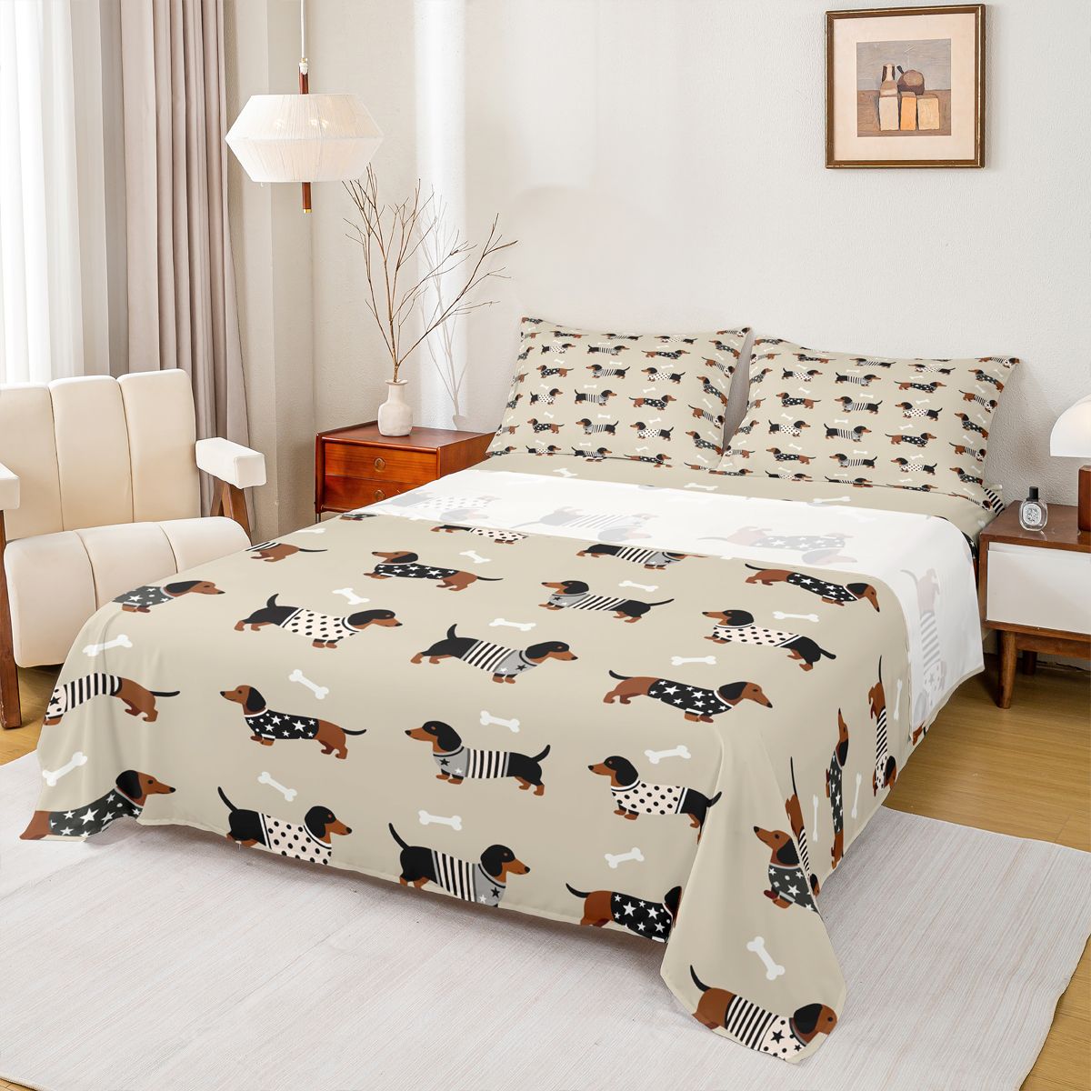 Homewish Funny Dog Dachshund Twin Sheet Sets, Cute Dalmatian Animal ...