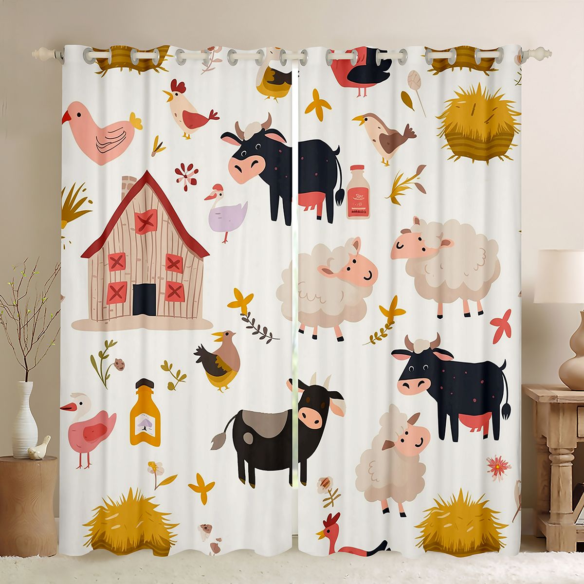 Homewish Funny Farm Cow Black Out Curtains for Kids, Kawaii Rustic ...