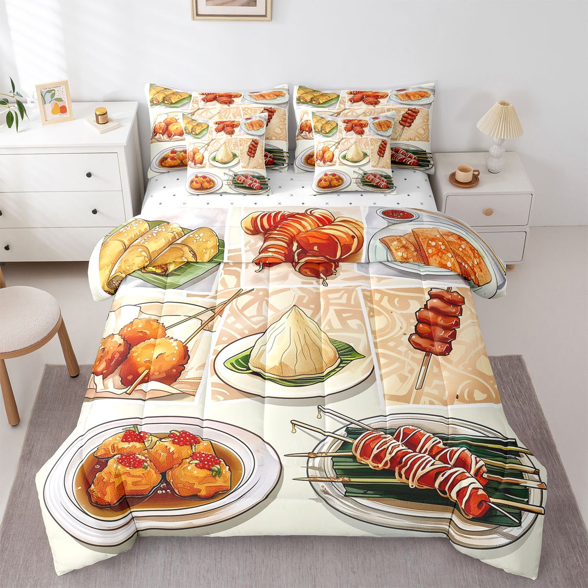 Homewish Funny Food 7-Piece King Bedding Set - Chinese Cuisine Gourmet ...