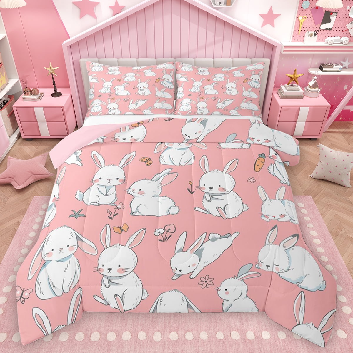 Homewish Funny Rabbit Bunnies Full Size Comforter Sets for Kids, Kawaii ...