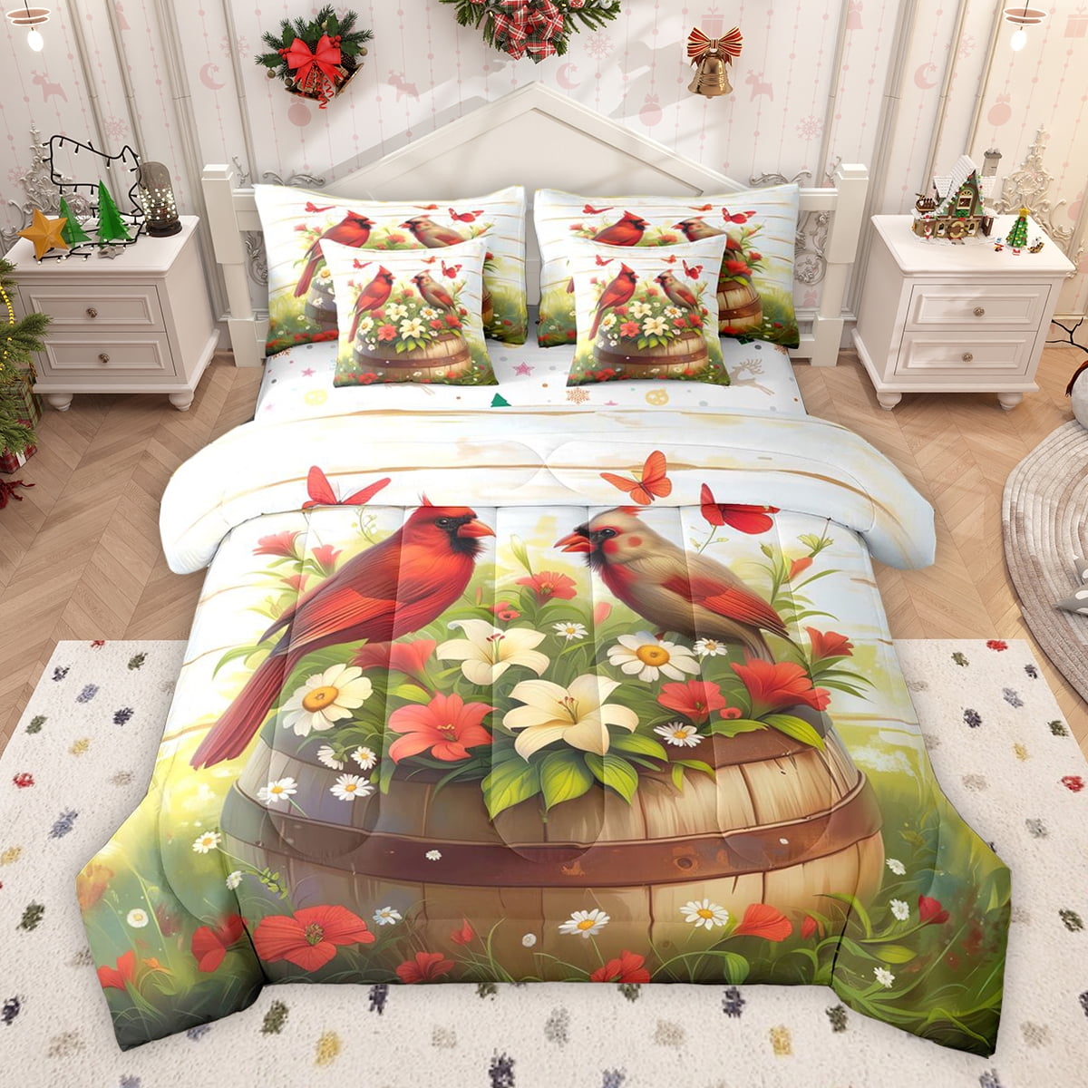 Homewish Funny Robin Bird Twin Bedding Sets 7-Piece, Rustic Farmhouse ...