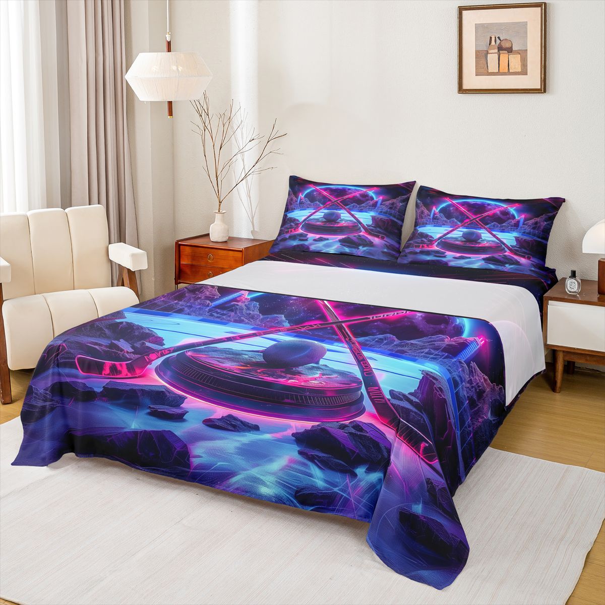 Homewish Futuristic Ice Hockey Bed Sheets for Kids, Modern Sports Lover ...