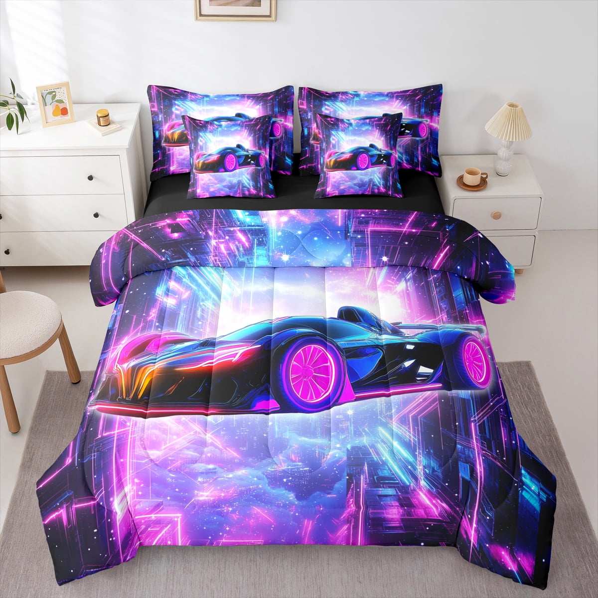 Homewish Futuristic Race Car Bedding Comforter Set 7 Pieces, Modern ...