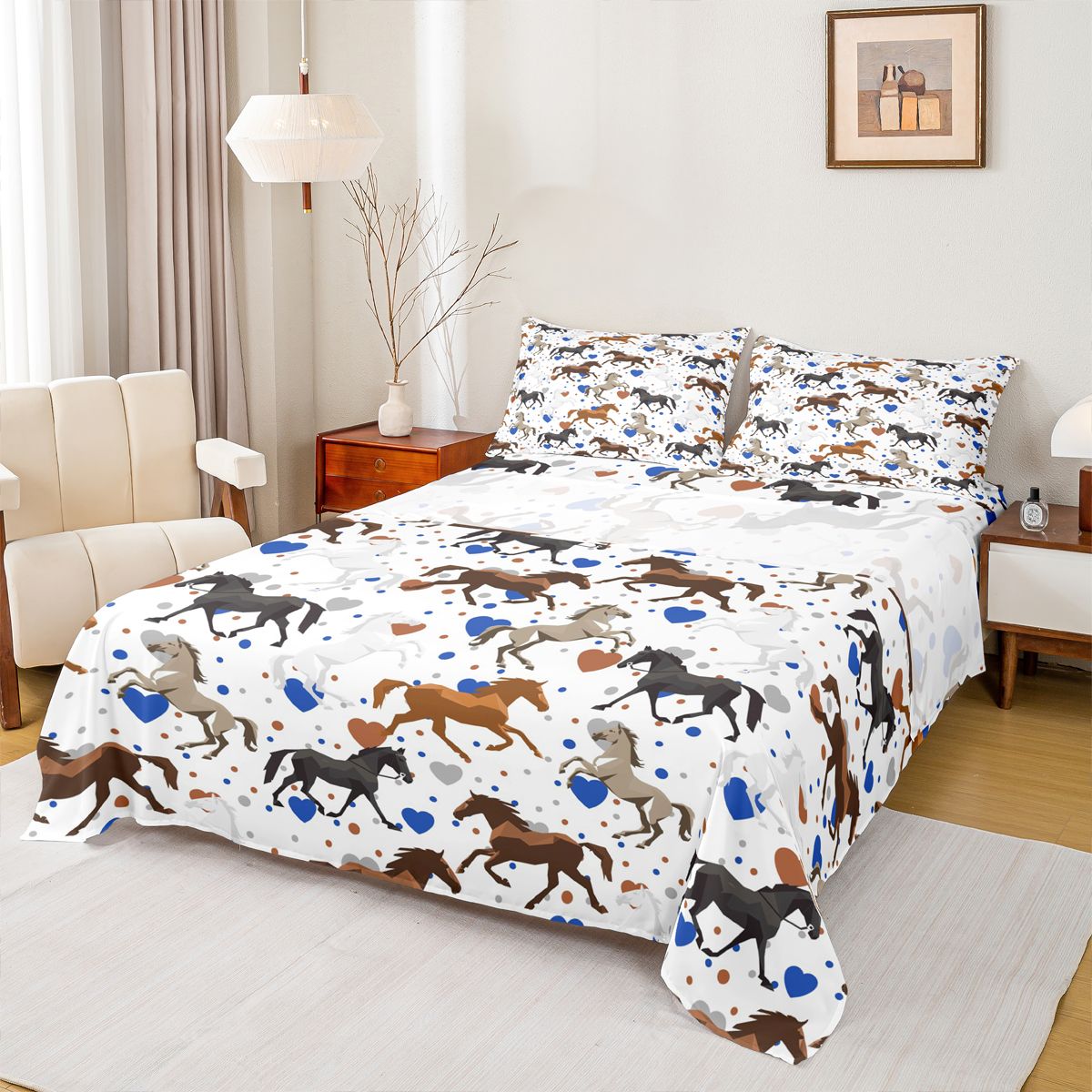 Homewish Galloping Horse 4-Piece Full Size Sheets For Adults Boys Girls ...