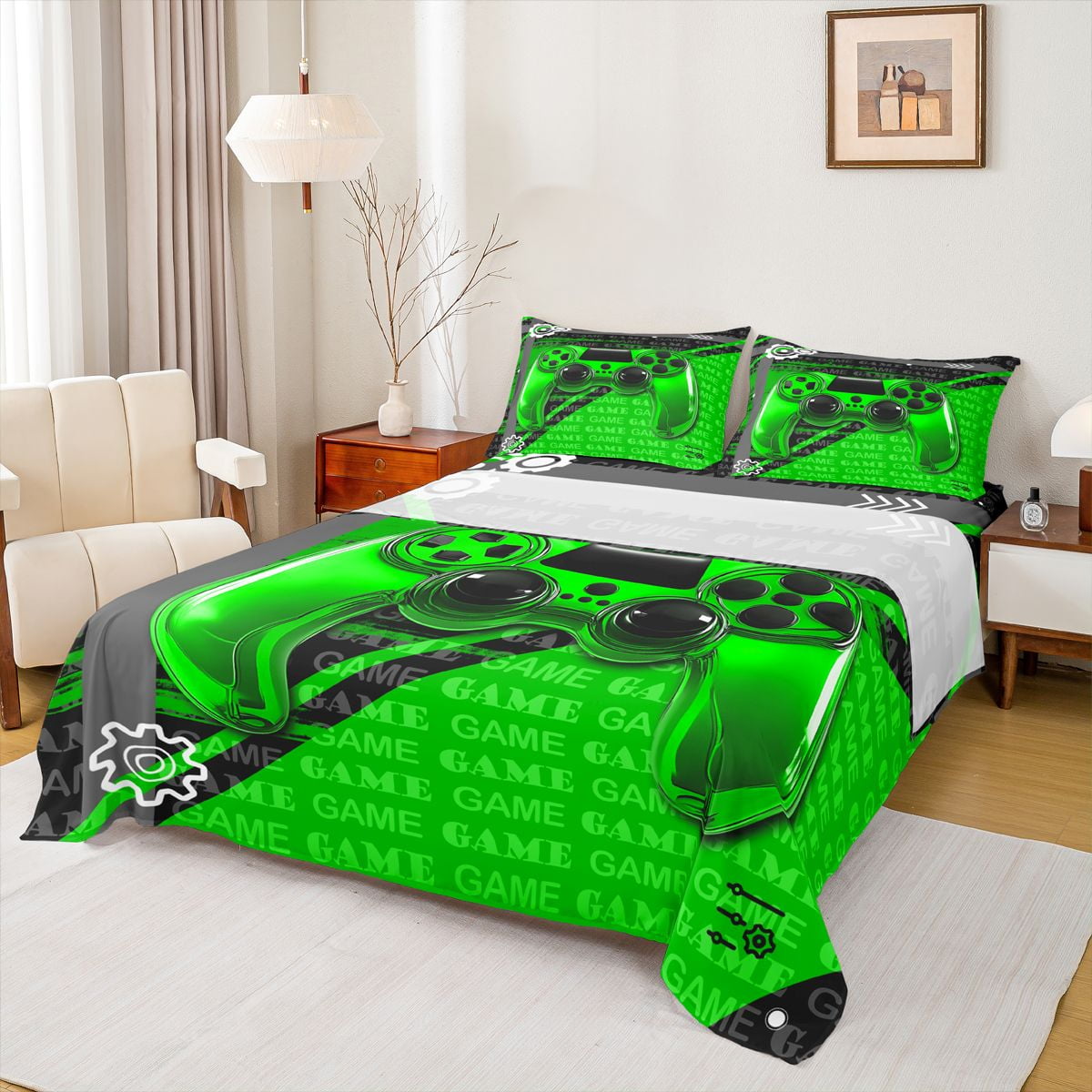 Homewish Game Console Full Size Sheets,Gamepad Gamer Bed Sheets,Green ...