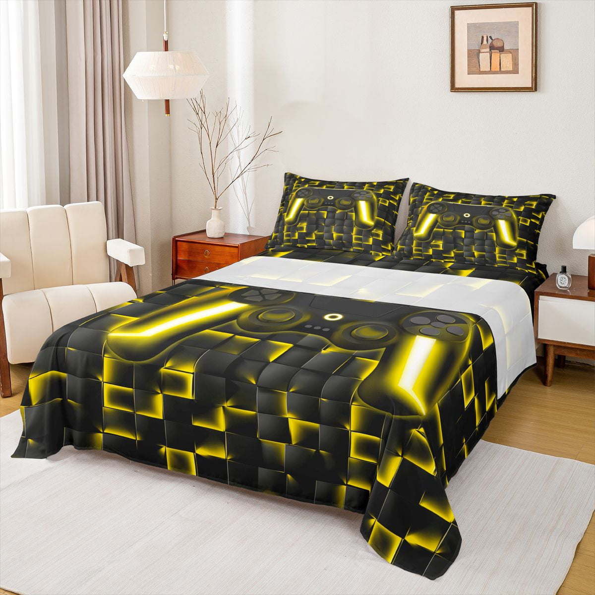 Homewish Gamepad Controller Full Size Sheets,Geometric Checkered Bed ...