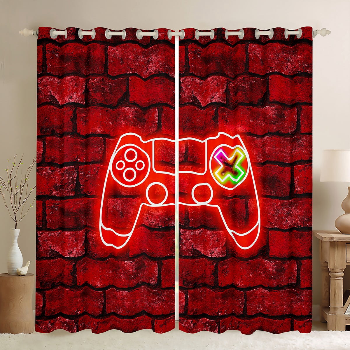 Homewish Gamepad Gaming Blackout Curtains Set of 2 (52x84 Each),Rustic ...