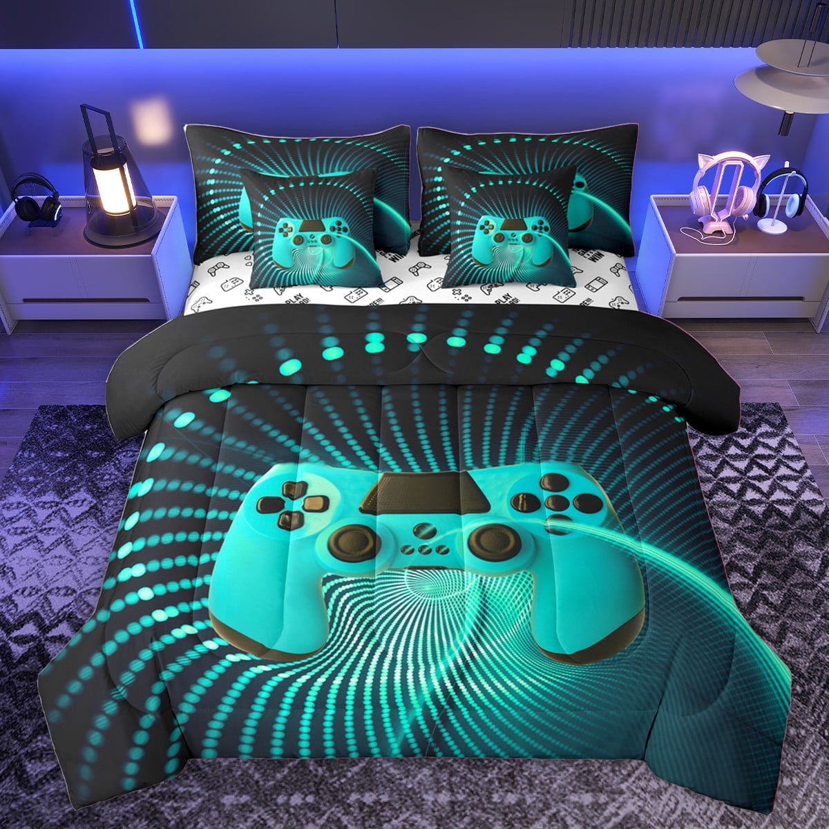Homewish Gamepads Gamer Bedding Comforter Set 7-Piece for Female Men ...