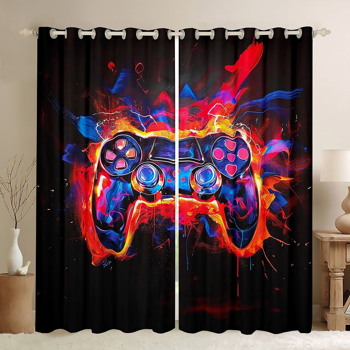 Homewish Gamer Gaming Blackout Curtains Set of 2 (52x84 Each),Modern ...