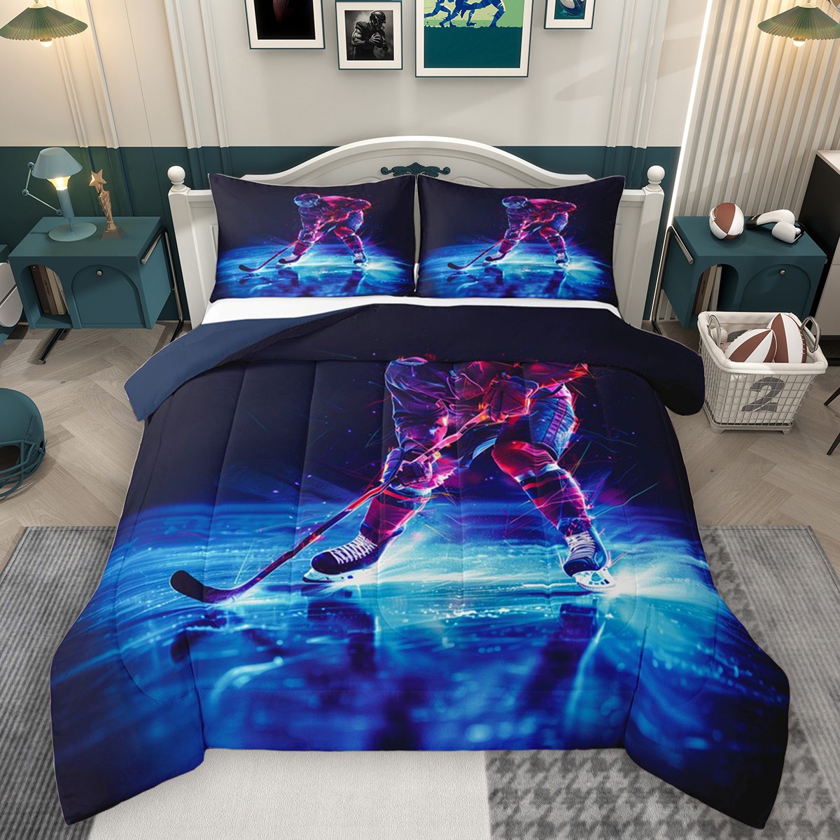 Homewish Gamer Ice Hockey Full Size Comforter Sets 3-Piece for Female ...