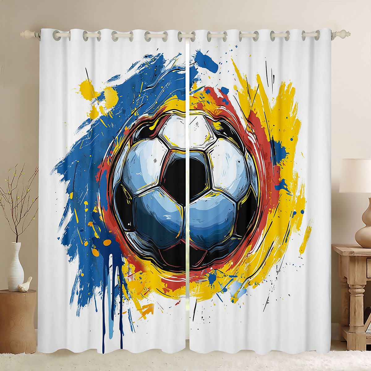 Homewish Gamer Soccer Blackout Curtains Set of 2 (52x84 Each) for ...