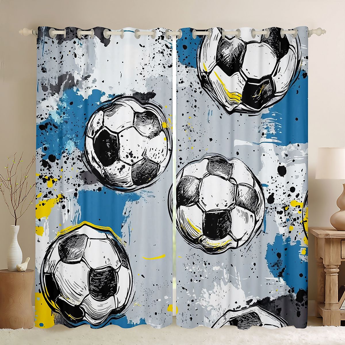 Homewish Gamer Soccer Blackout Curtains Set of 2 (52x84 Each) for Kids ...