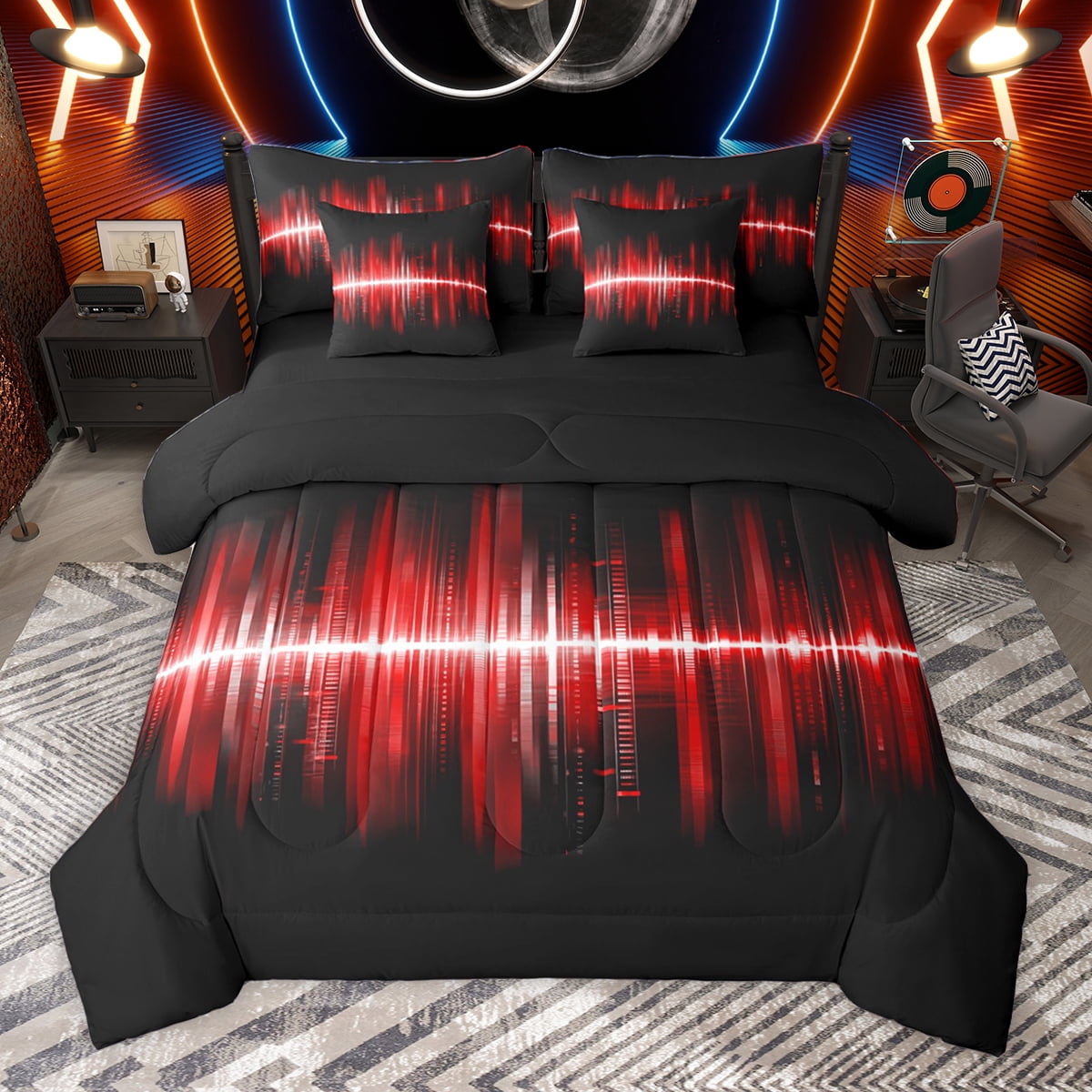 Homewish Geometric Abstract Ombre 7pcs Bedding Comforter Set,Gradient ...
