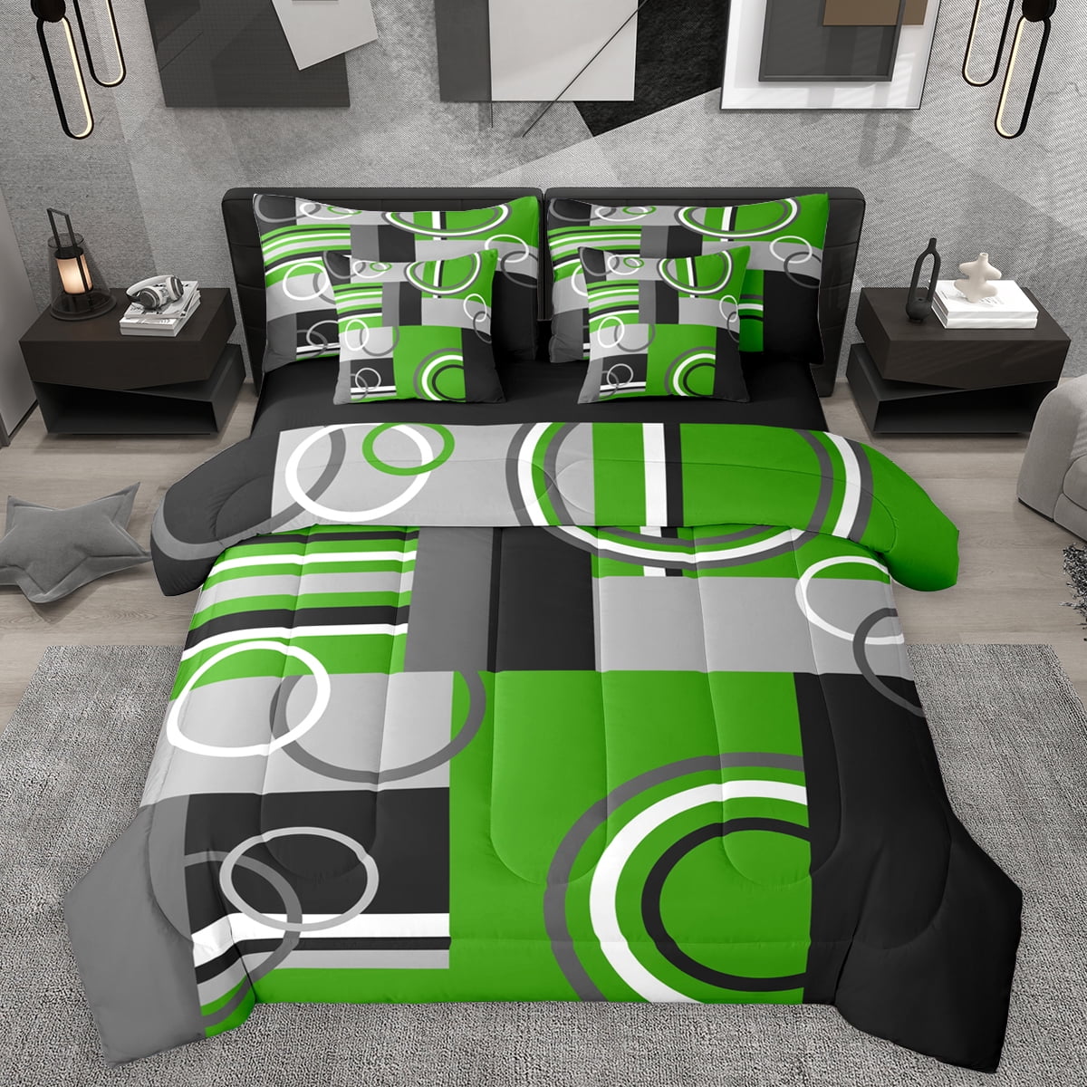 Homewish Geometric Circle 7-Piece Bedding Comforter Set,Modern Abstract ...