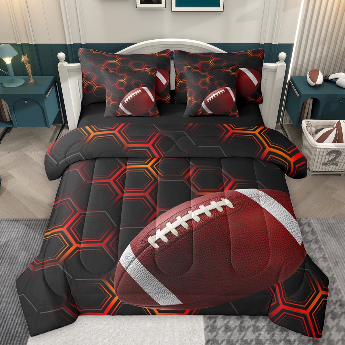 Homewish Geometric Hexagon 7-Piece Twin Bedding Sets,Rugby Football ...