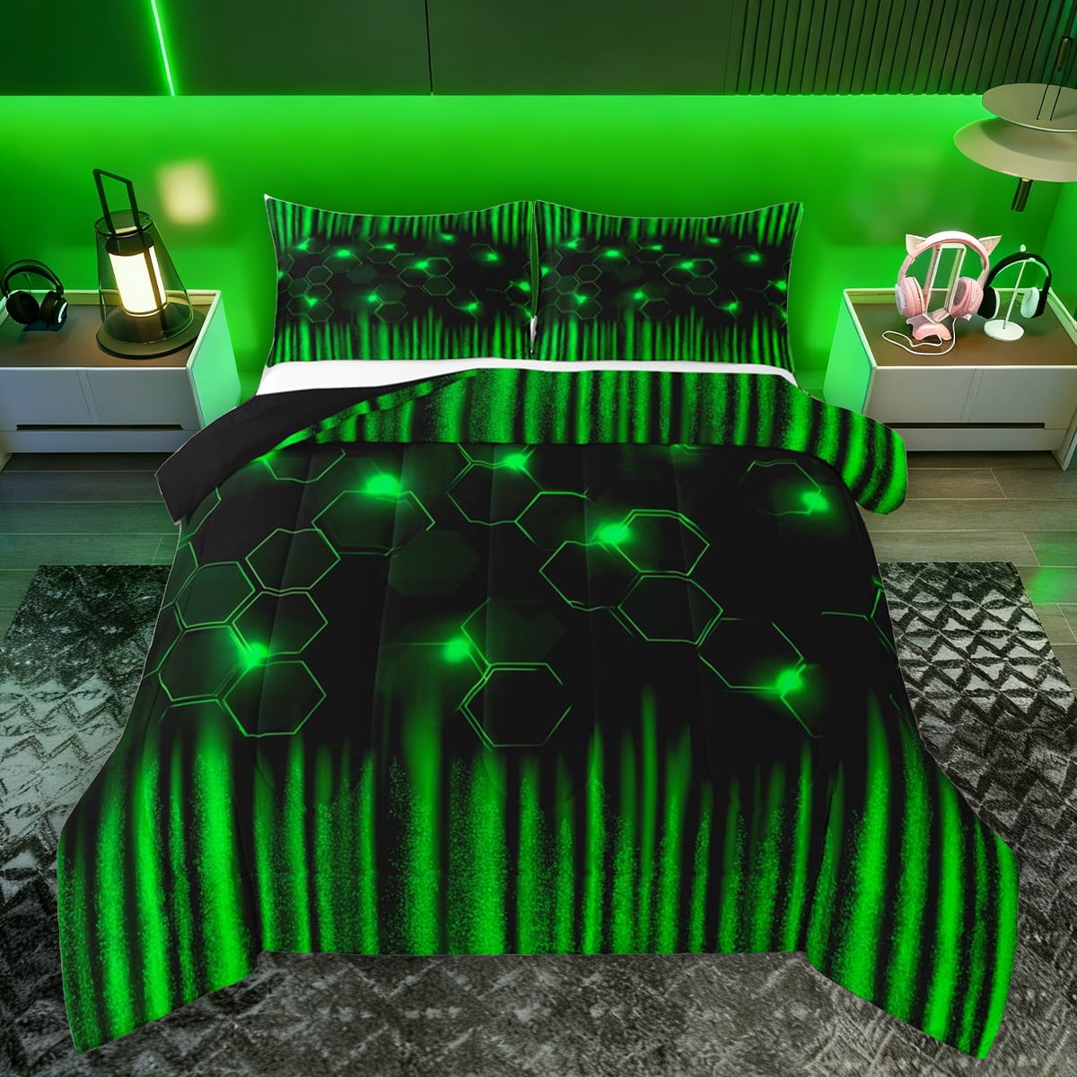 Homewish Geometric Hexagon Honeycomb Bedding Comforter Set,Stripe Lines ...