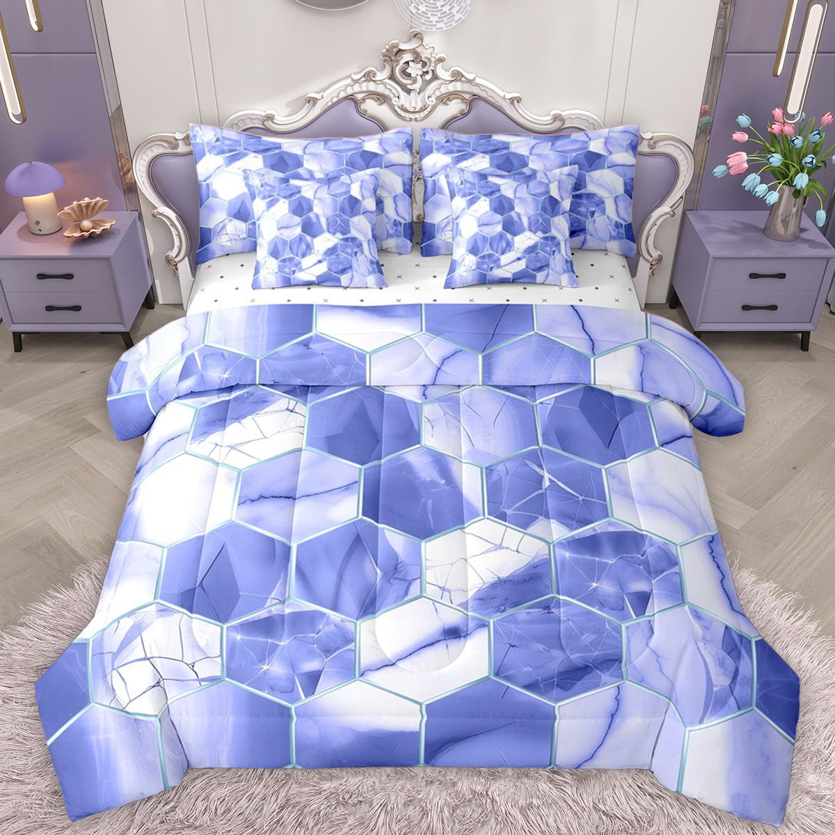 Homewish Geometric Honeycomb 7-Piece Full Bedding Set - Gradient Marble ...
