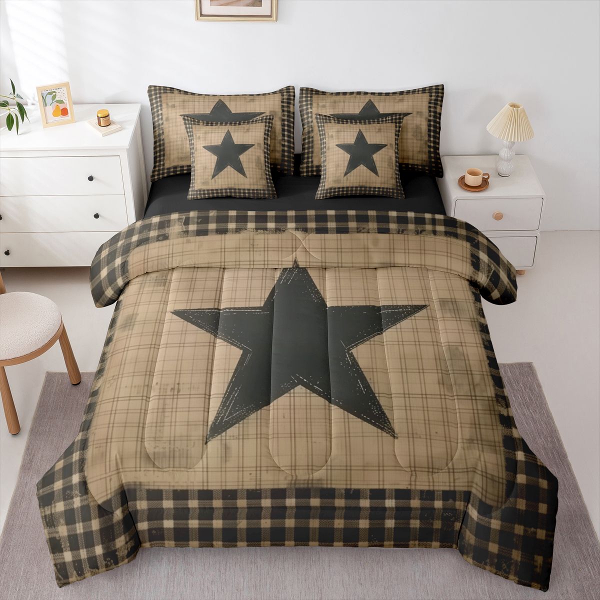 Homewish Geometric Honeycomb Bedding Comforter Set 7pcs for Female Men ...