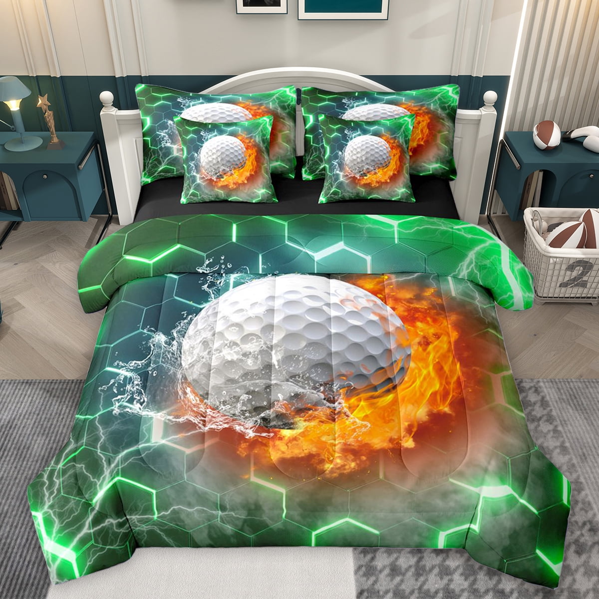 Homewish Geometric Honeycomb Hexagon 7 Pieces Bedding Comforter Set ...