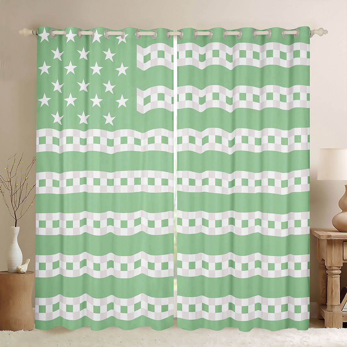 Homewish Geometric Plaid Stripes Blackout Curtains Set of 2 (52x84 Each ...