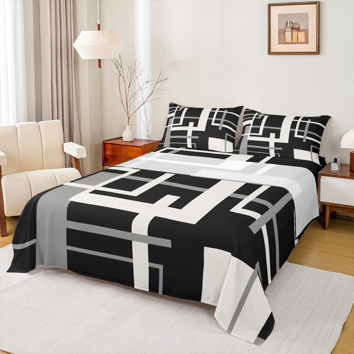 Homewish Geometric Rectangle 4-Piece Full Size Sheets for Female Men ...