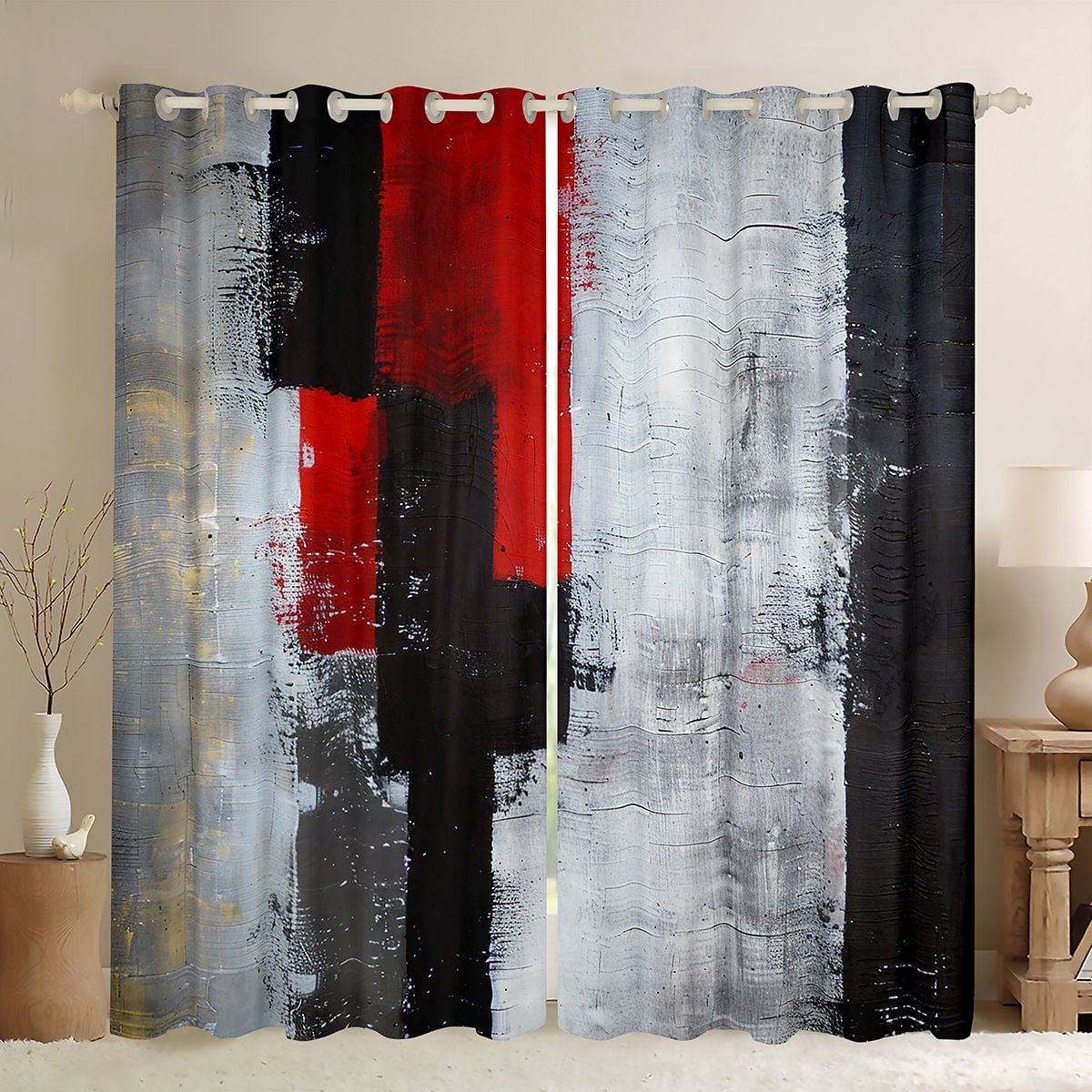 Homewish Geometric Rectangle Curtains Pack of 2 (42x84 Each) For Boys ...