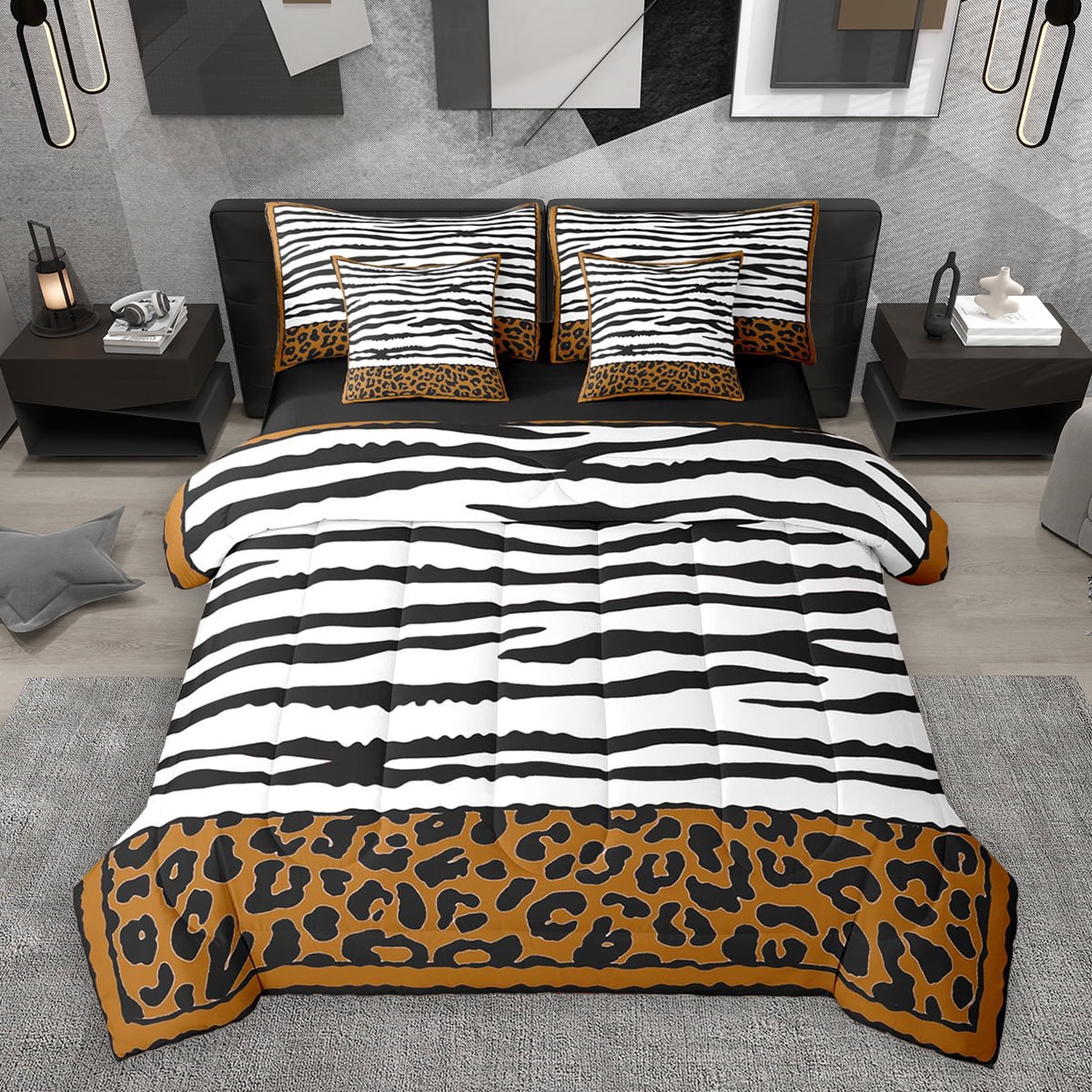 Homewish Geometric Striped 7pcs Bedding Comforter Set,Wild Leopard ...