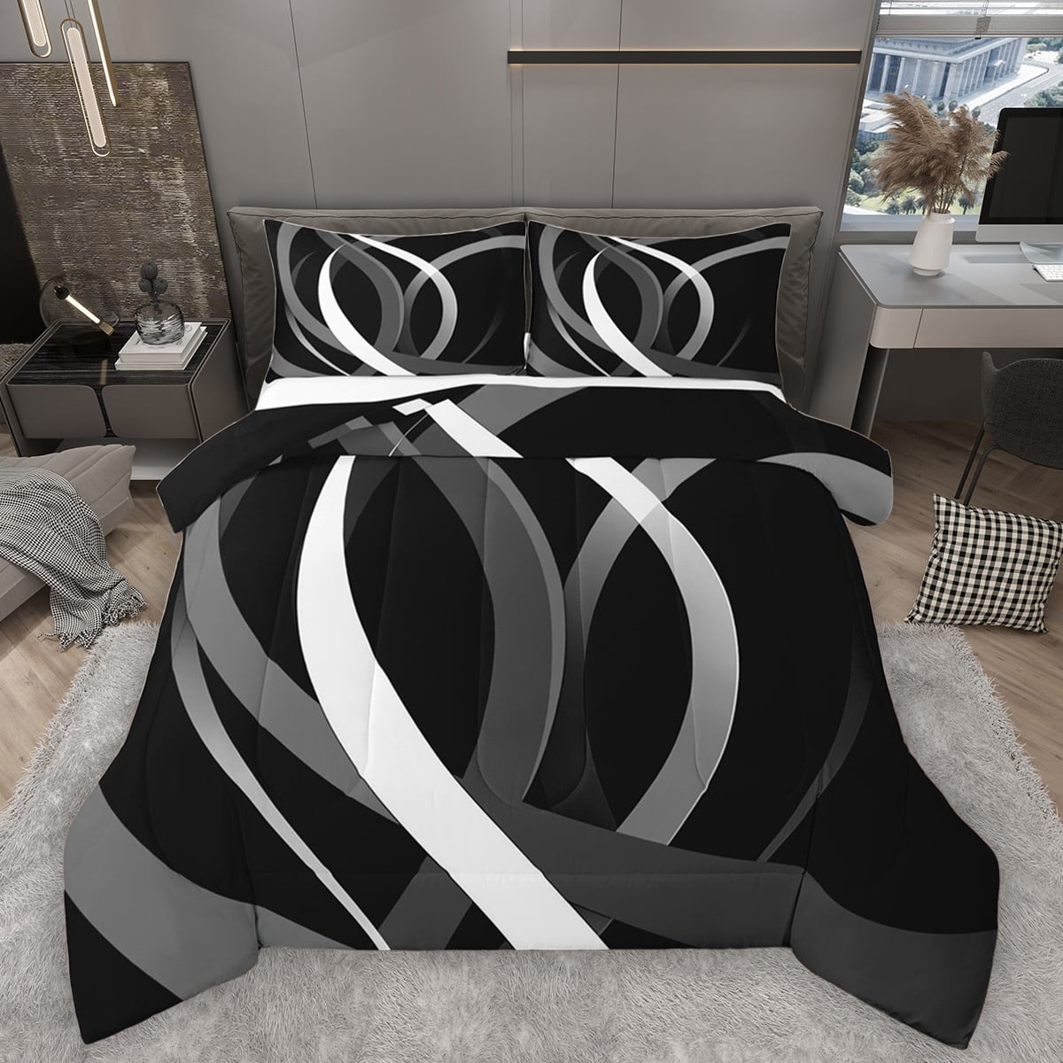 Homewish Geometric Stripes Full Size Comforter Sets 3-Piece for Teens ...