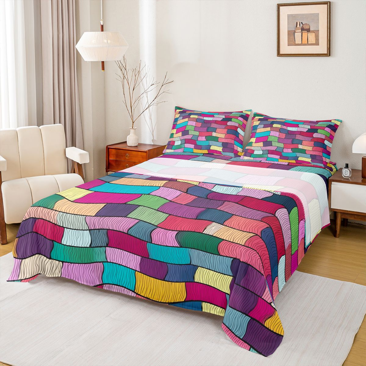 Homewish Geometric Stripes Lines 4pcs Bed Sheets for Female Men Teens ...