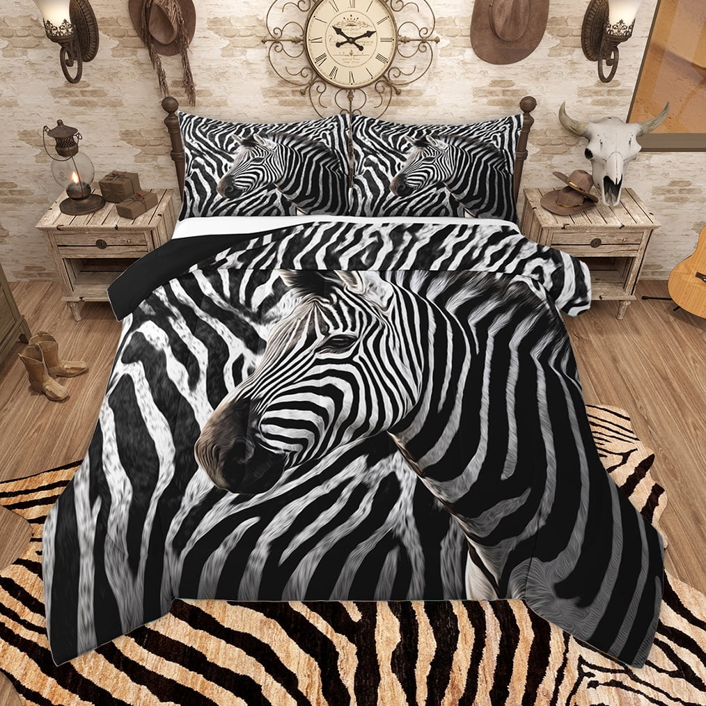 Homewish Geometric Zebra Striped Bedding Comforter Set,Wild Animal ...