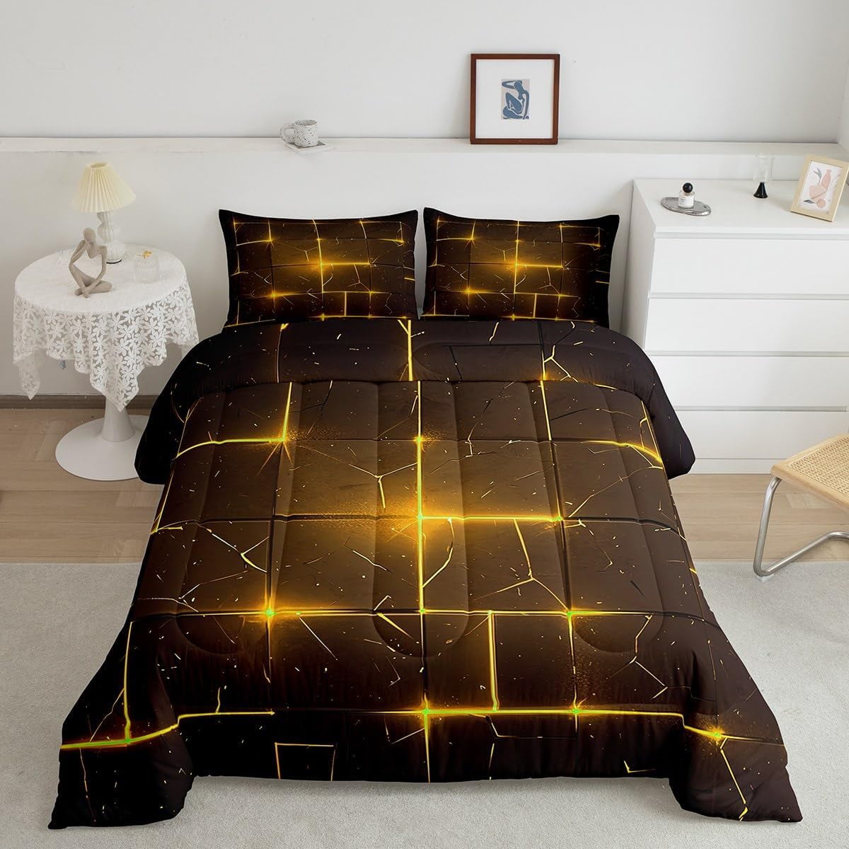 Homewish Geometry Stripes Full Size Comforter Set Purple and Black ...