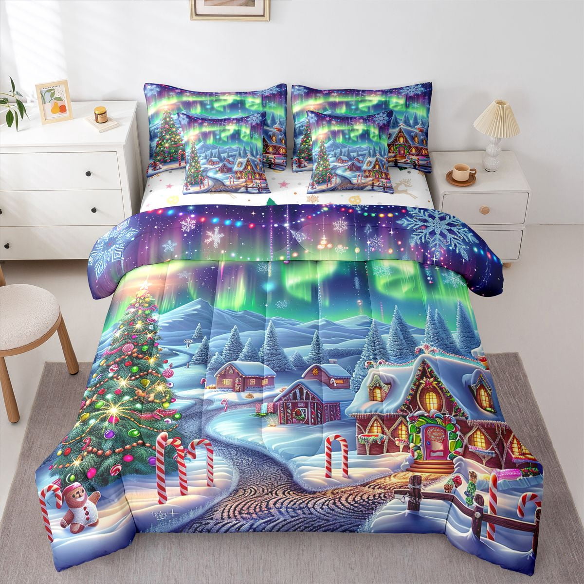 Homewish Gingerbread Man Candy Cane 7-Piece Bedding Comforter Set For ...