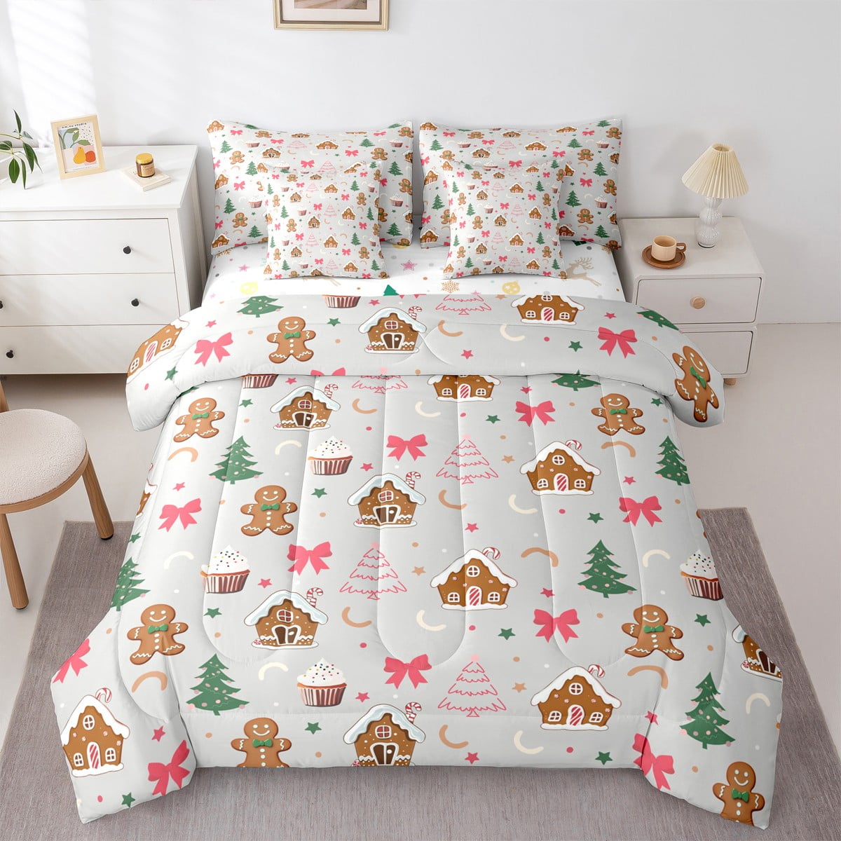 Homewish Gingerbread Man Kids Bedding Comforter Set 7pcs, Christmas ...