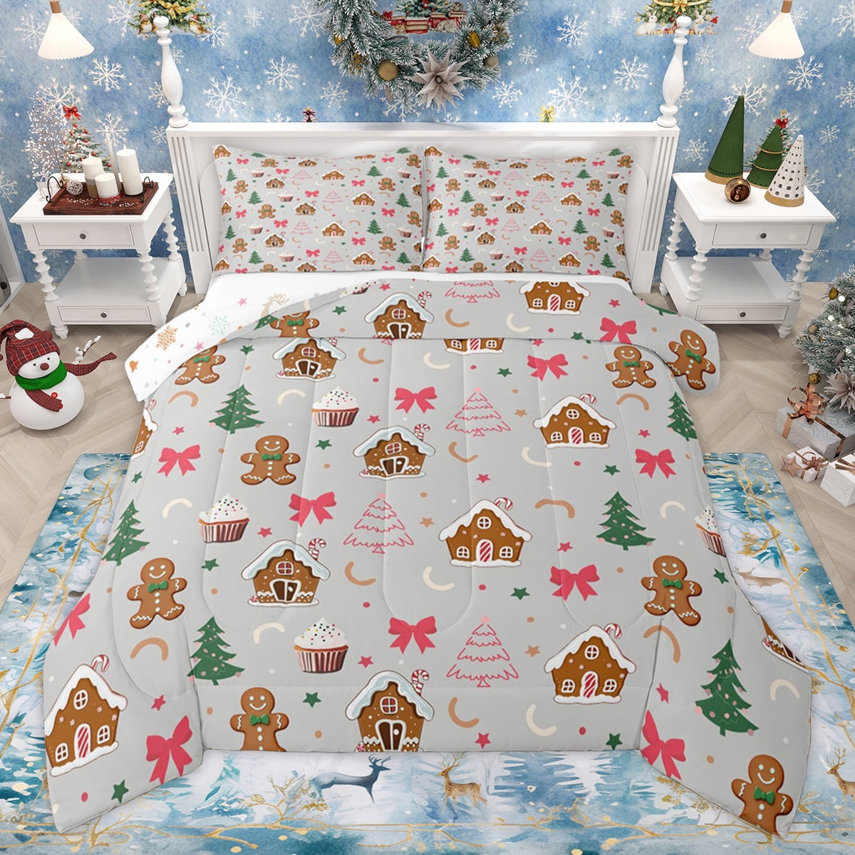 Homewish Gingerbread Man Kids Bedding Comforter Set, Christmas Dessert ...