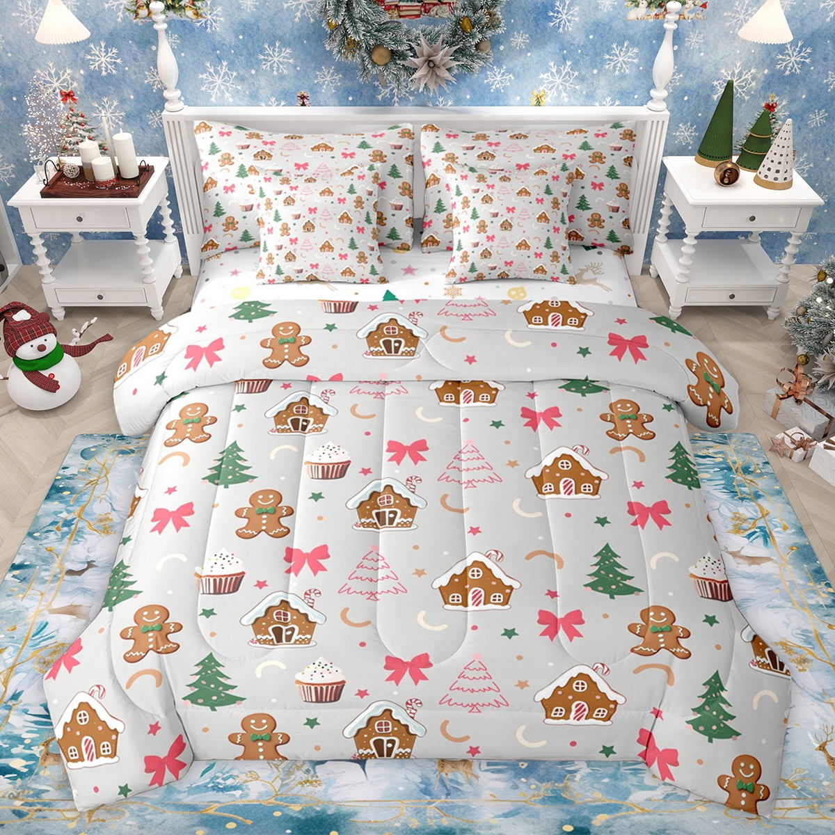 Homewish Gingerbread Man Kids Twin Bedding Sets 7-Piece, Christmas ...