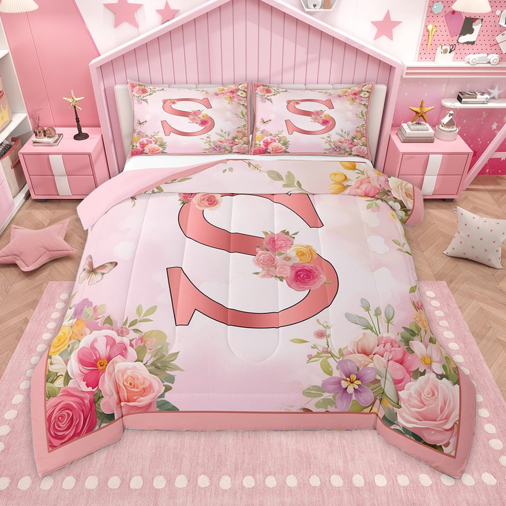 Homewish Girl Personalized Gifts Bedding Comforter Set,Pink Latter S ...