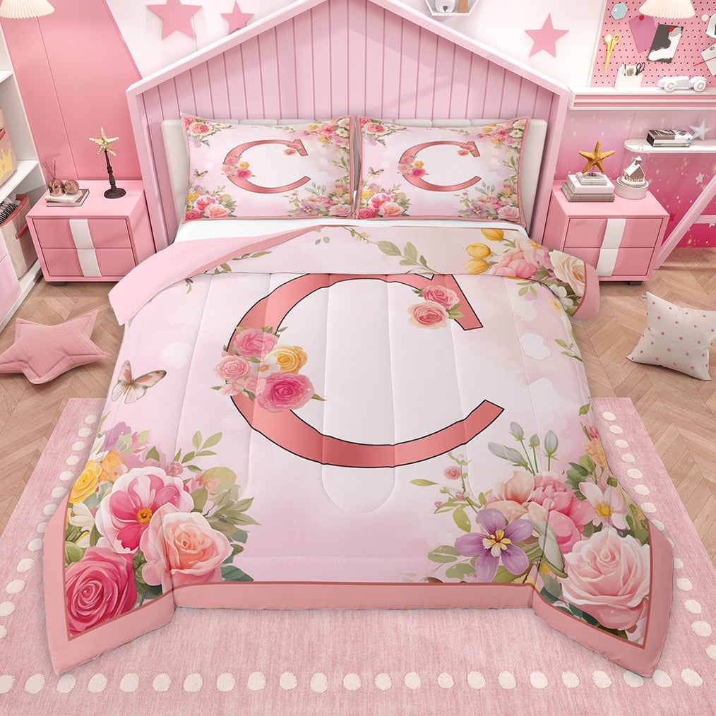Homewish Girl Personalized Gifts Queen Comforter Set,Pink Latter C ...