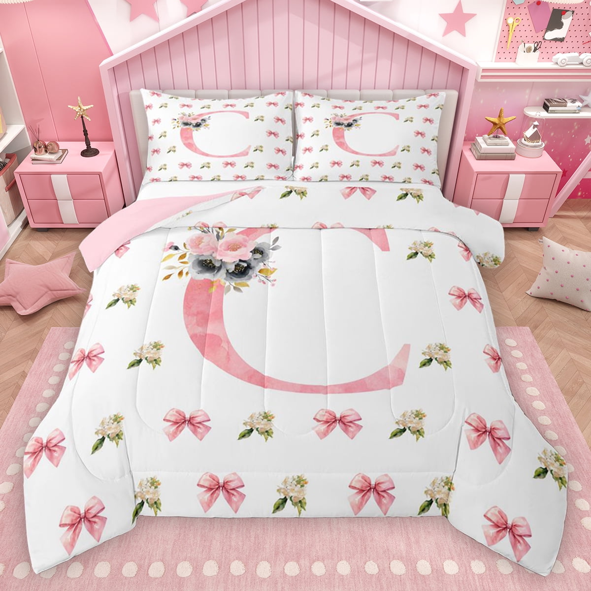 Homewish Girl Personalized Gifts Queen Comforter Set,Pink Latter D ...