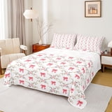 Homewish Girls Bow Knot Bed Sheets,Rustic Flower Floral King Sheets,Red White Sheet Set For Kids ...